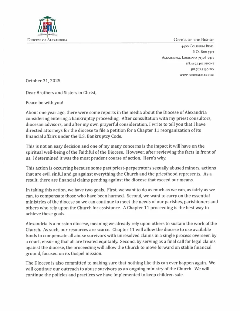 Chapter 11 Reorganization - Diocese of Alexandria