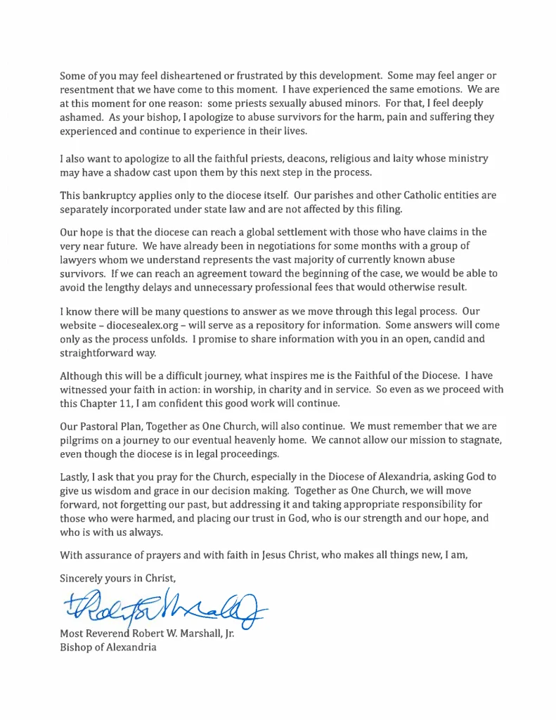 Chapter 11 Reorganization - Diocese of Alexandria